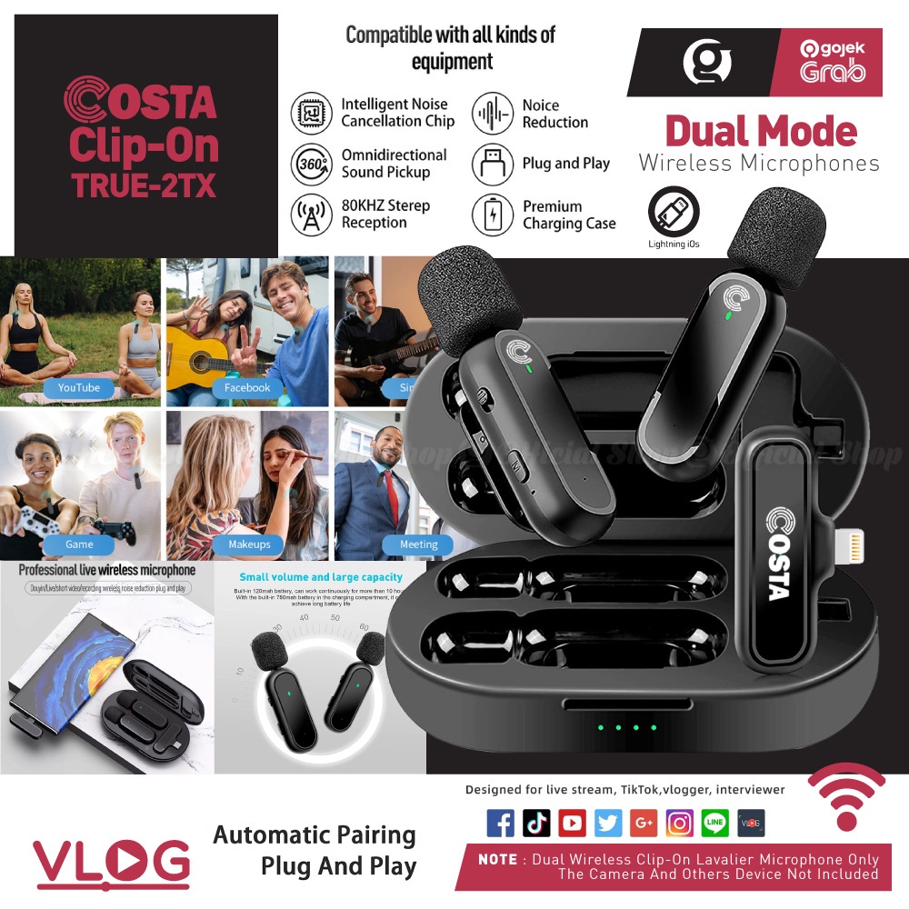 Jual COSTA True Dual TX Wireless Mic Clip On (Mikrofon Plug Play Jepit ...