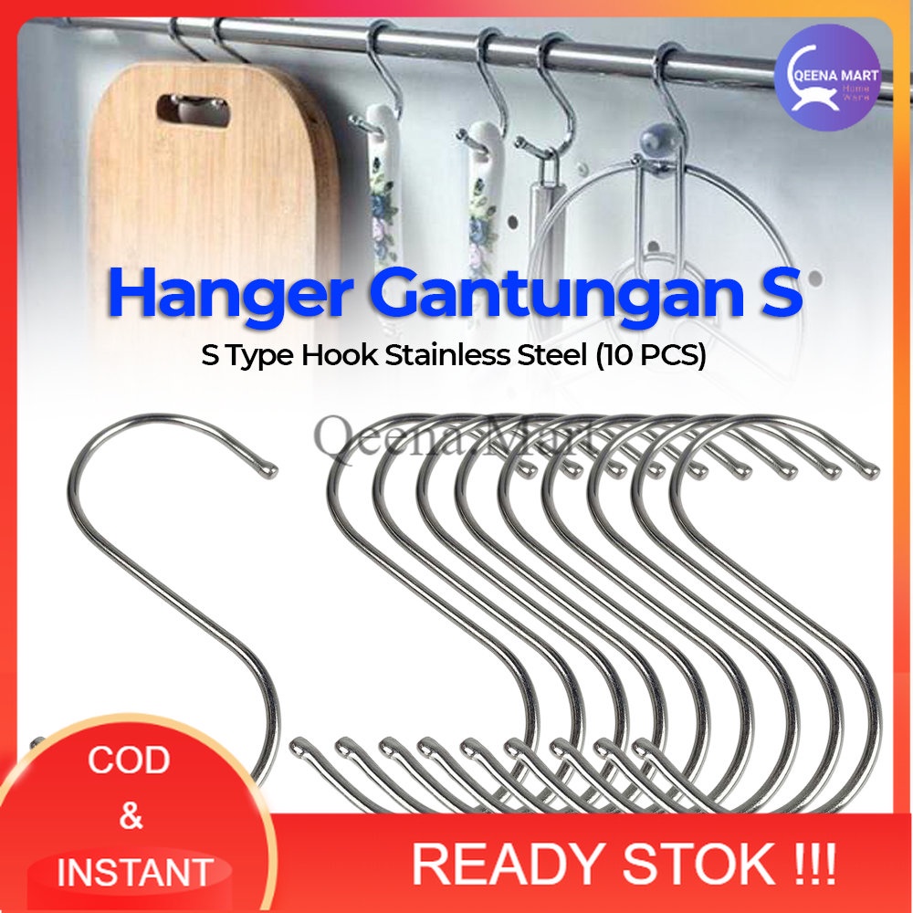 Jual Hanger Gantungan S Type Hook Stainless Steel 10 PCS 10 CM - M127 | Shopee Indonesia