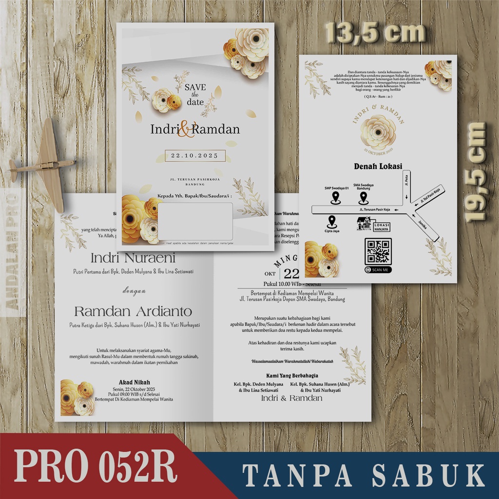 Jual Pro 052R Lipat 2 Simpel - Cetak Undangan Color / Berwarna Harga Murah Meriah, Undangan ...