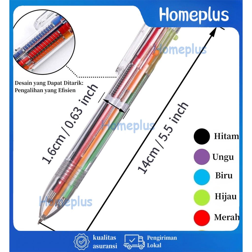 Jual HomePlus Pulpen 6 Warna Transparan Pena Ballpont Pen Six-in-One ...