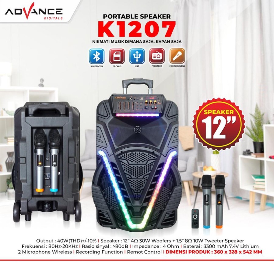 Jual Speaker Meeting Portable ADVANCE K-1207 Ampli Bluetooth 12 Inch 2 MIC | Shopee Indonesia