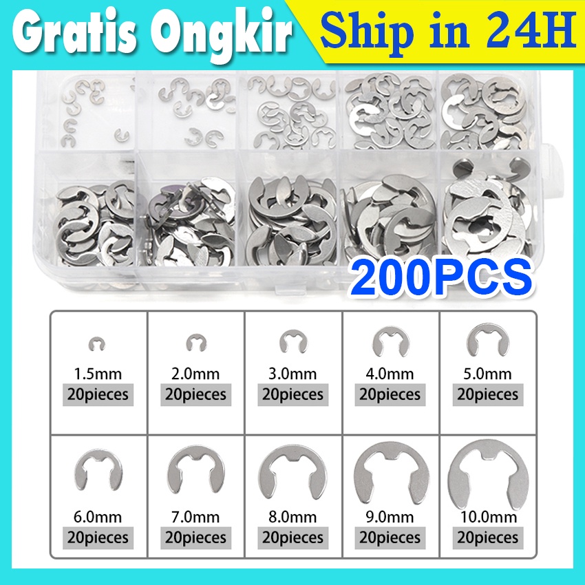 Jual 200 pcs Snap E Ring Carbon Stell - Circlip Klip Pengunci Snapring Retaining Ring E Type ...