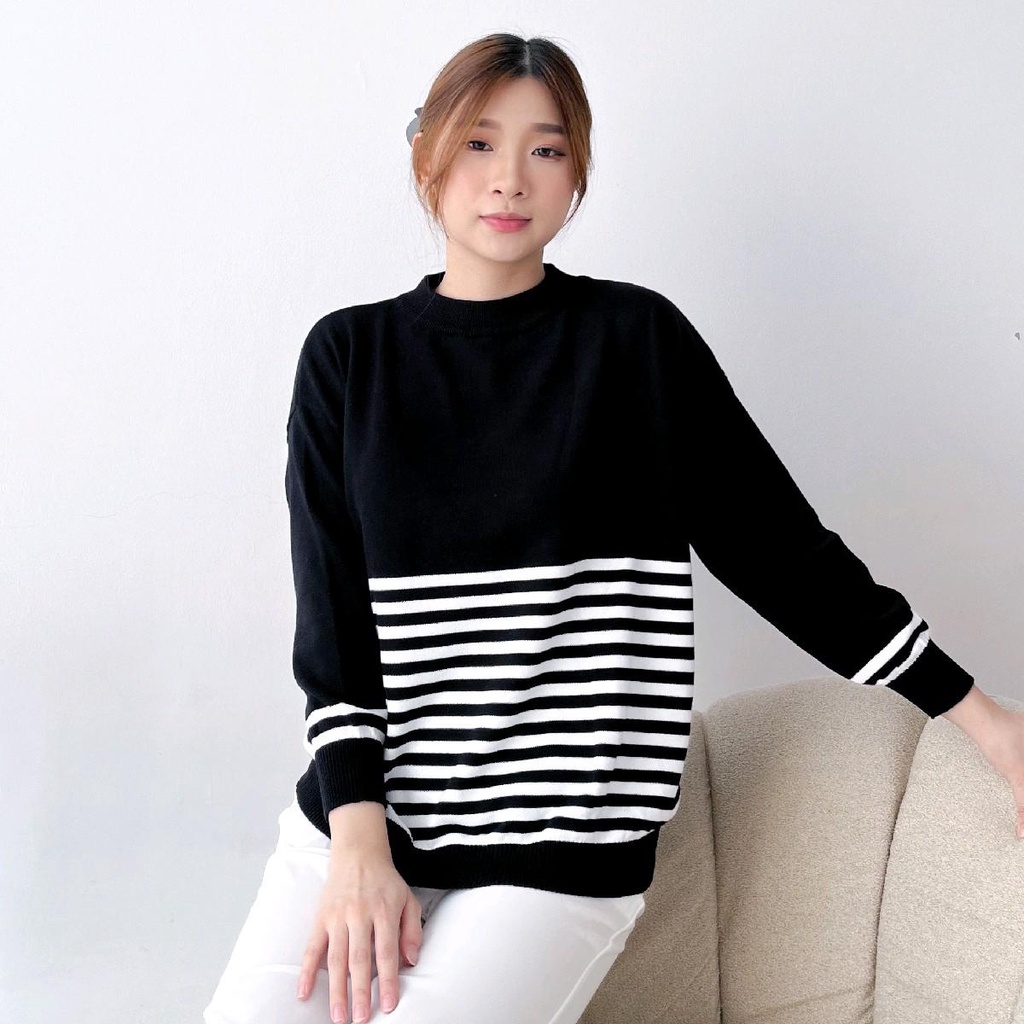 Jual EIKO KNIT TOPS - sweater rajut katun wanita motif garis garis | Shopee Indonesia