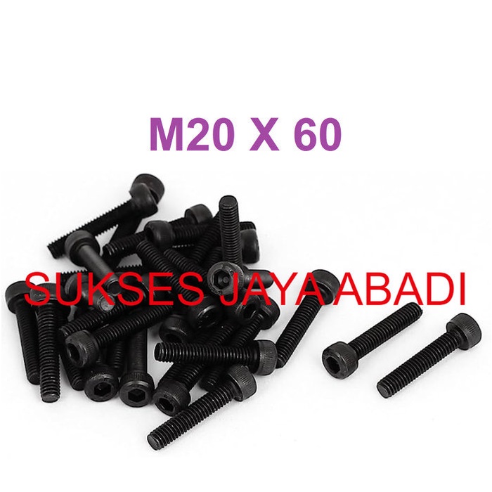 Jual BAUT L M20 X 60 BAJA HITAM GRADE 12.9 / HEX SOCKET HEAD CAP SCREW M3 M4 M5 M6 M8 M10 M12 ...