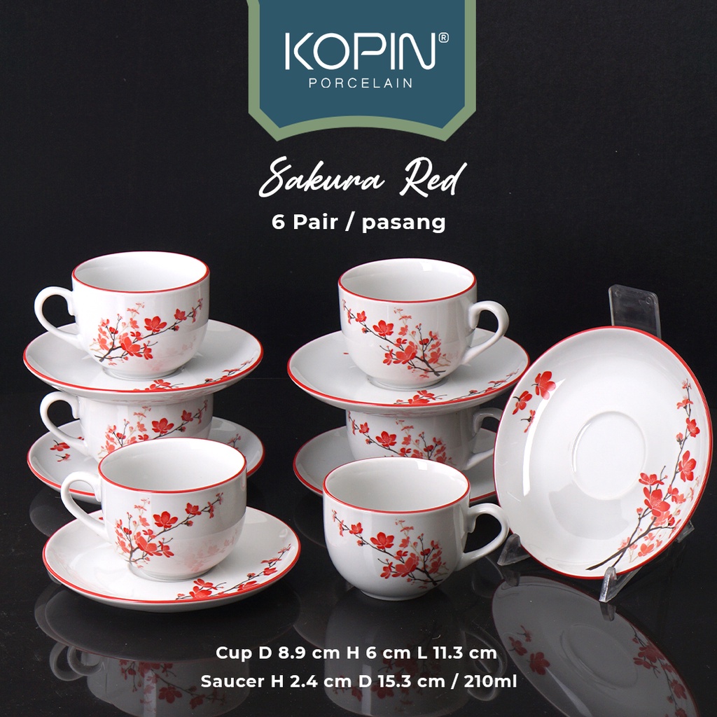 Jual KOPIN Cangkir Tatakan Keramik Porcelain Design Sakura Red Volume ...