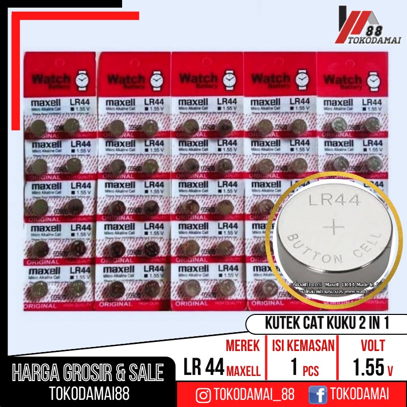 Jual Baterai / Batre Jam, Kalkulator Battery Kancing LR44 / Maxel LR44 - HARGA PER LEMBAR (ISI ...