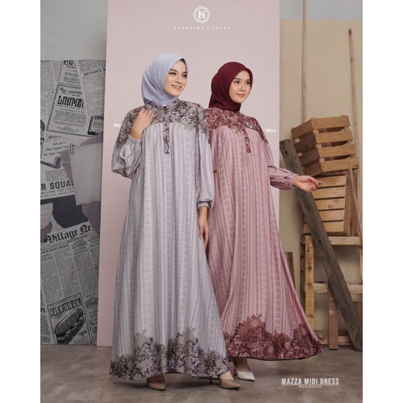 Jual Mazza midi dress by Nadheera Luxury|COD|produk baru|gamis midi motif|dress midi kondangan ...