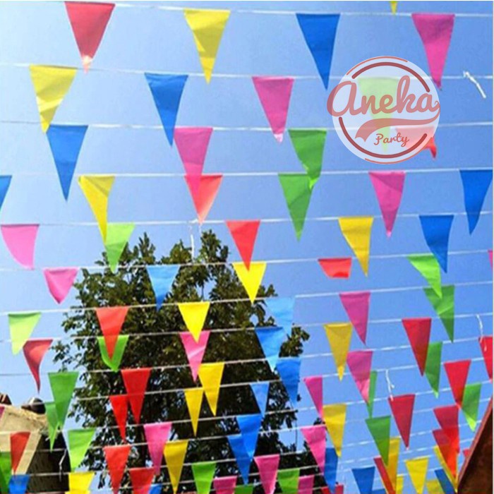 Jual ( isi 10 ) Bendera Segitiga Kain Warna-Warni / Flag Party ...