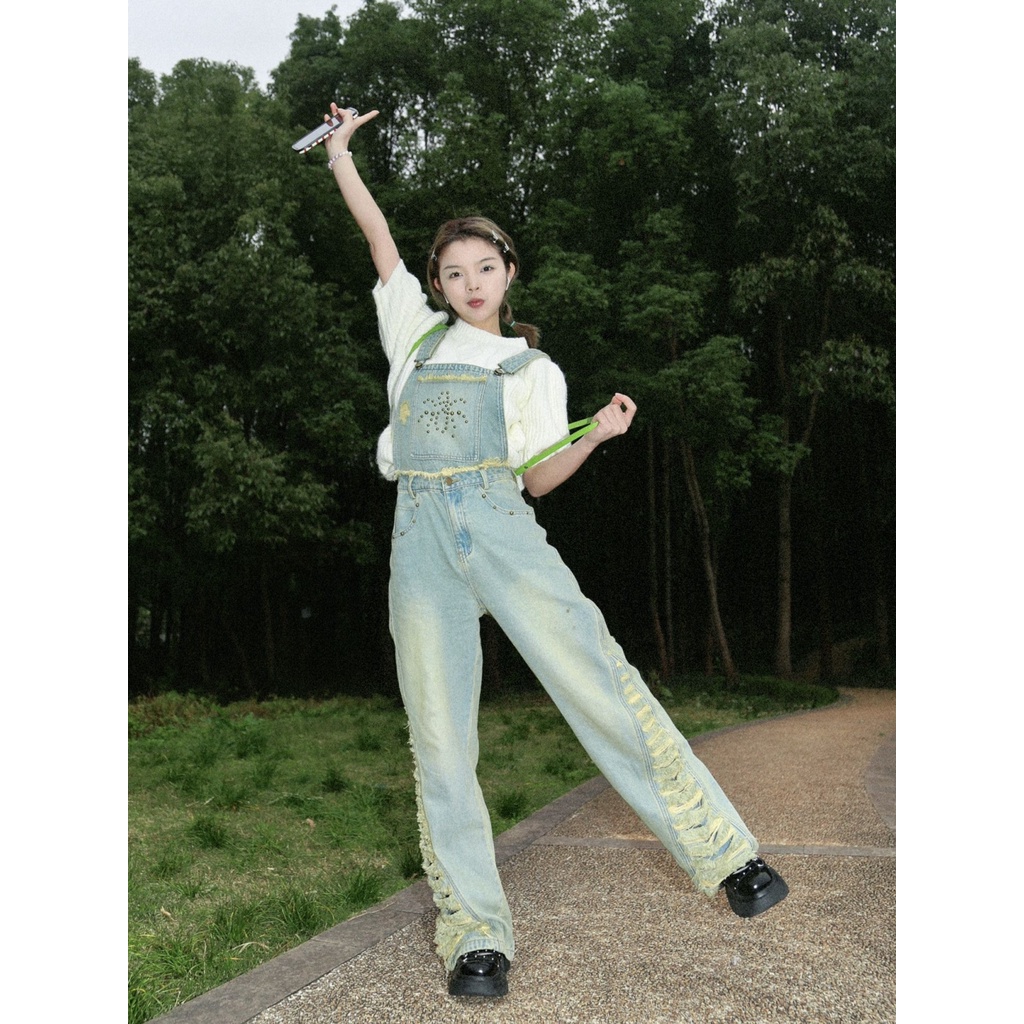 Jual Gaya Amerika Denim Overall Retro Celana Kaki Lurus | Shopee Indonesia
