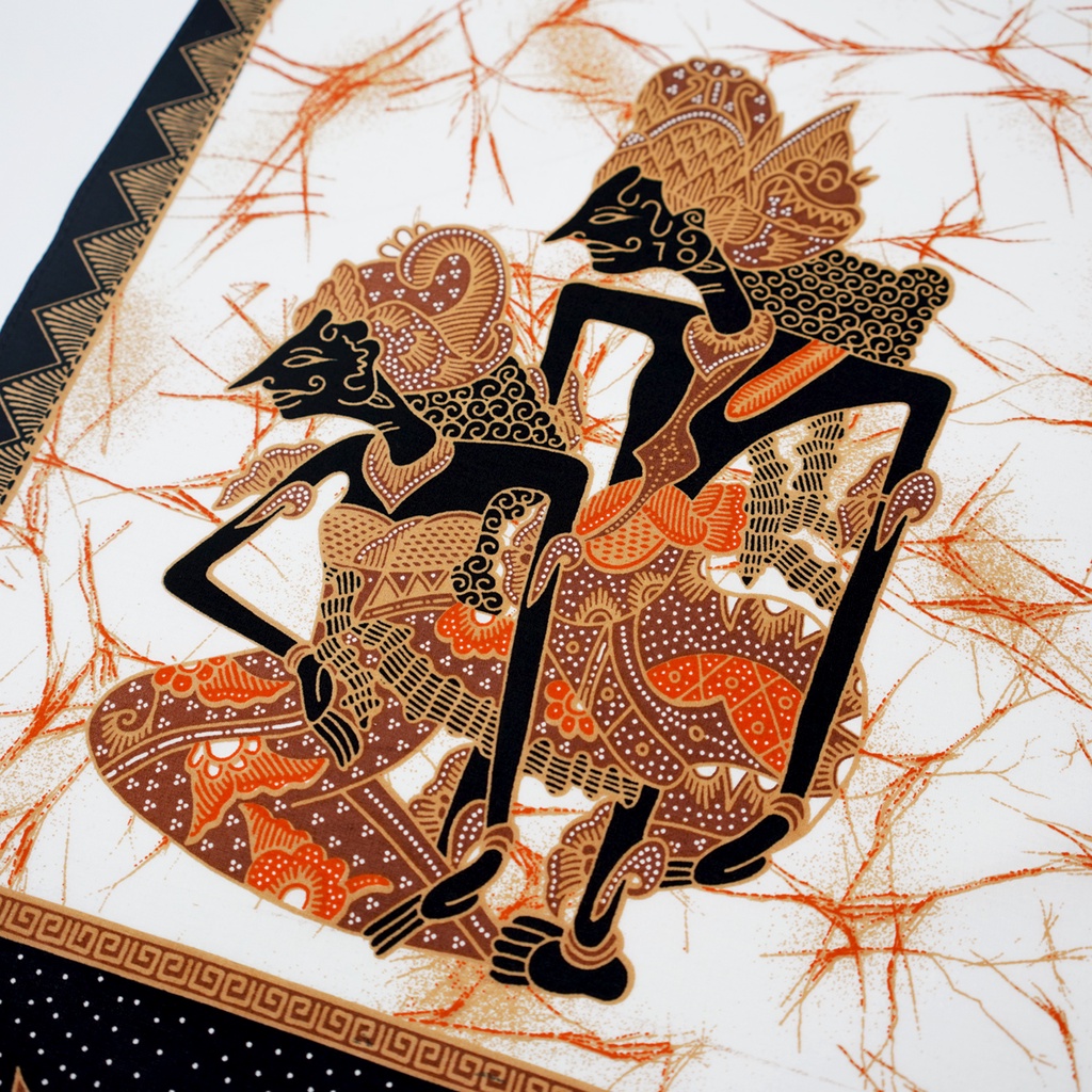 Jual KAIN BATIK KATUN Premium Motif Wayang Warna Putih Orange Oranye ...