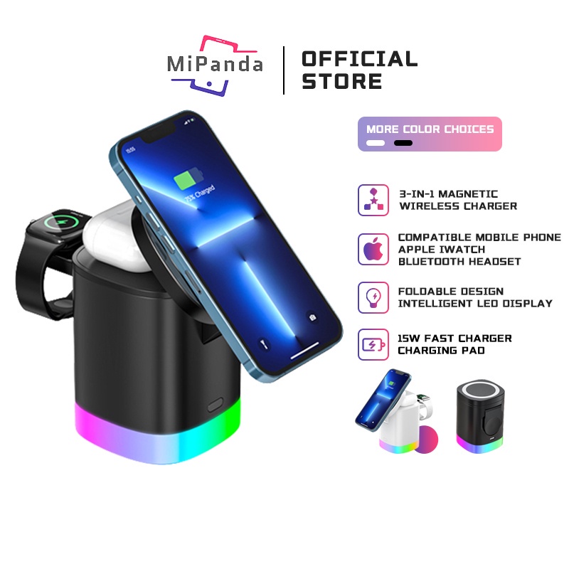 Jual Mipanda Foldable 3-in-1 Wireless Charger Charging Stand With Rgb ...