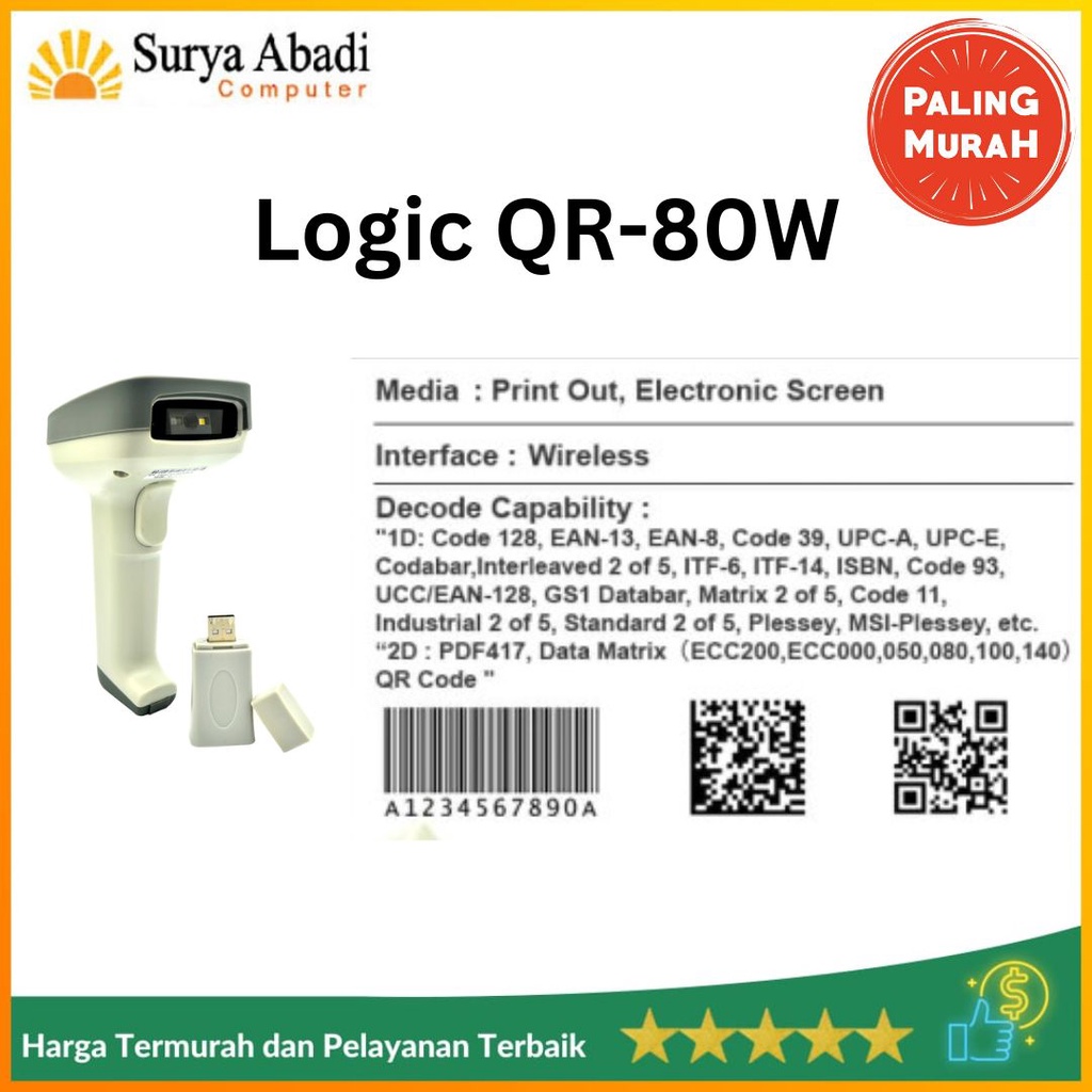Jual Barcode Scanner Logic QR-80W Wireless | Scanner Barcode | Shopee ...