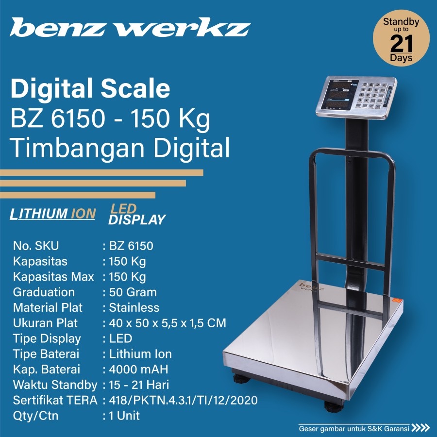 Jual Timbangan Duduk Digital 150kg / Timbangan Barang / Timbangan Lantai 150 KG BENZ BZ6150 ...