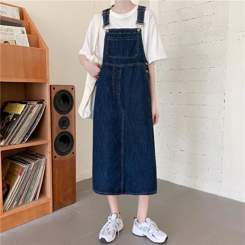 Jual Rok suspender denim rok jumpsuit overall suspender mid-length ...