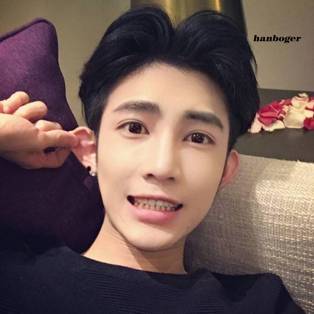 Jual Natural Realistic Cosplay Party Center Parting Men Short Hair Wig ...