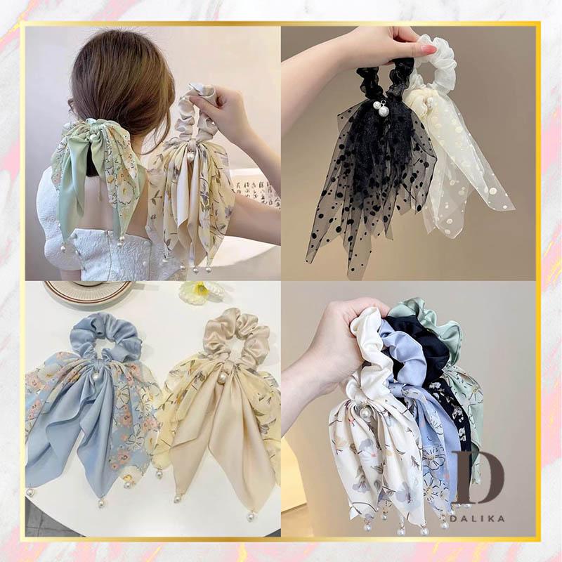 Jual Ikat Rambut Scrunchie Karet Bahan Halus dengan Gantungan Mutiara ...