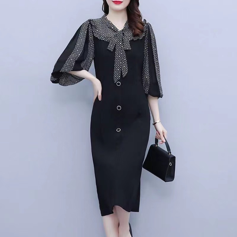 Jual FAN 2024 Gaun sifon Korea Baru/baju korean style/dress hitam korea ...