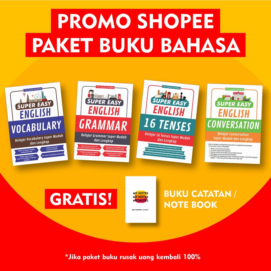 Jual PAKET BUKU BAHASA INGGRIS | SUPER EASY ENGLISH GRAMMAR - VOCABULARY - 16 TENSES ...