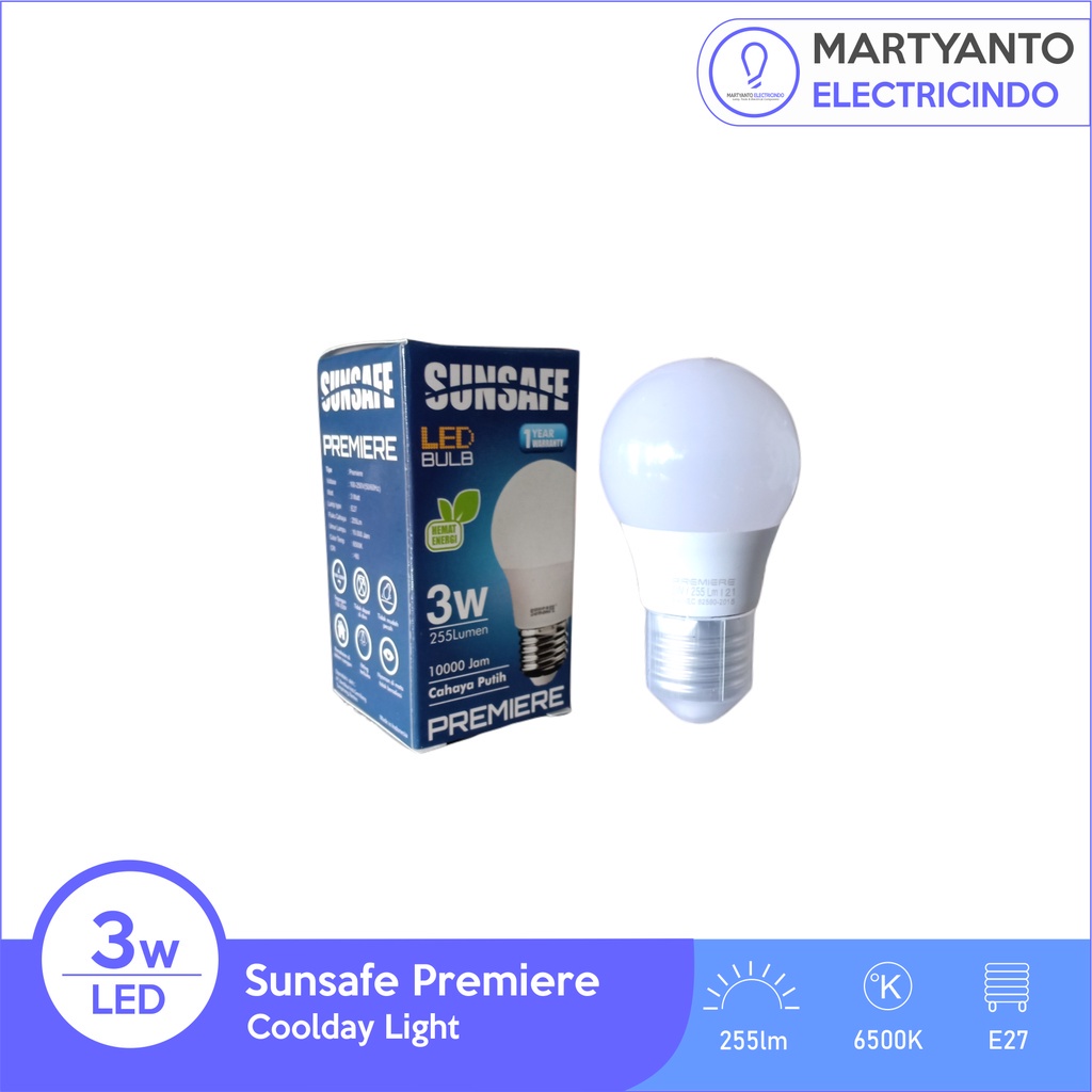 Jual Lampu Bohlam LED Bulb Sunsafe Premiere 3 Watt | Shopee Indonesia