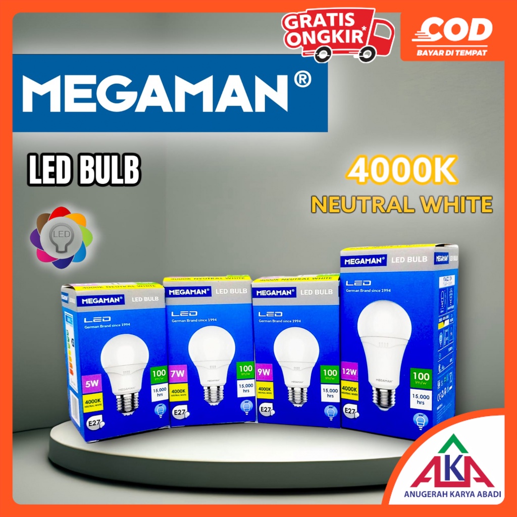 Jual MEGAMAN NEUTRAL WHITE Bohlam Lampu LED A Bulb 3 / 5 / 7 / 9 / 12 / 15 Watt | Shopee Indonesia