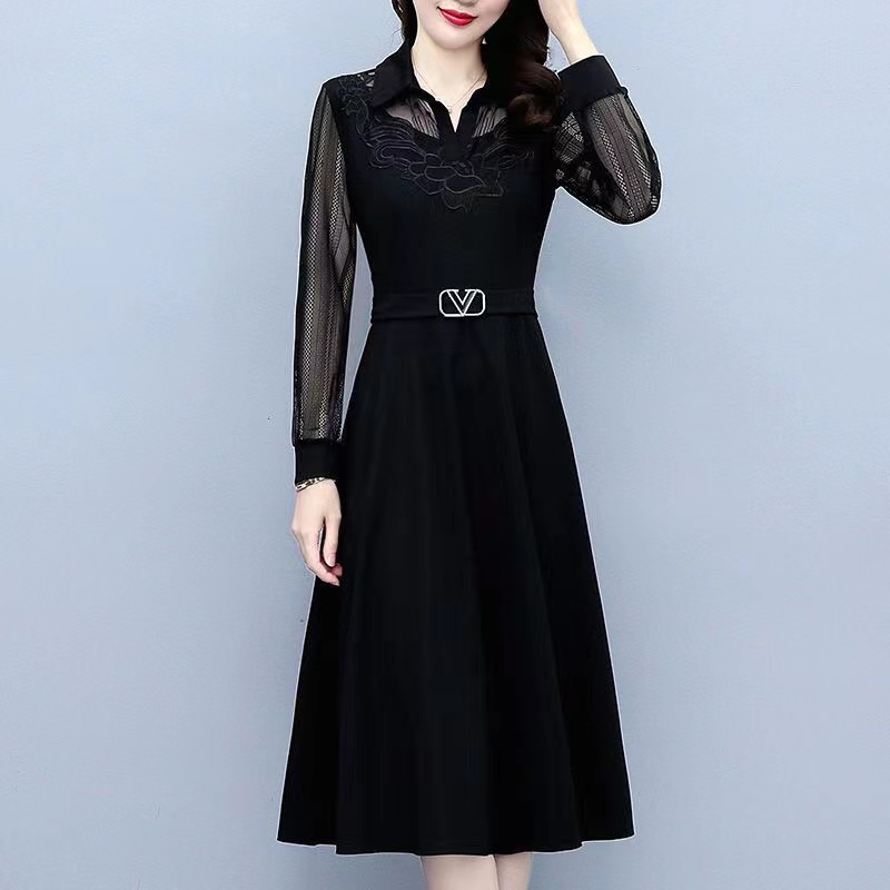 Jual 2024 Gaun hitam pinggang ramping Korea baru/dress hitam/baju ...