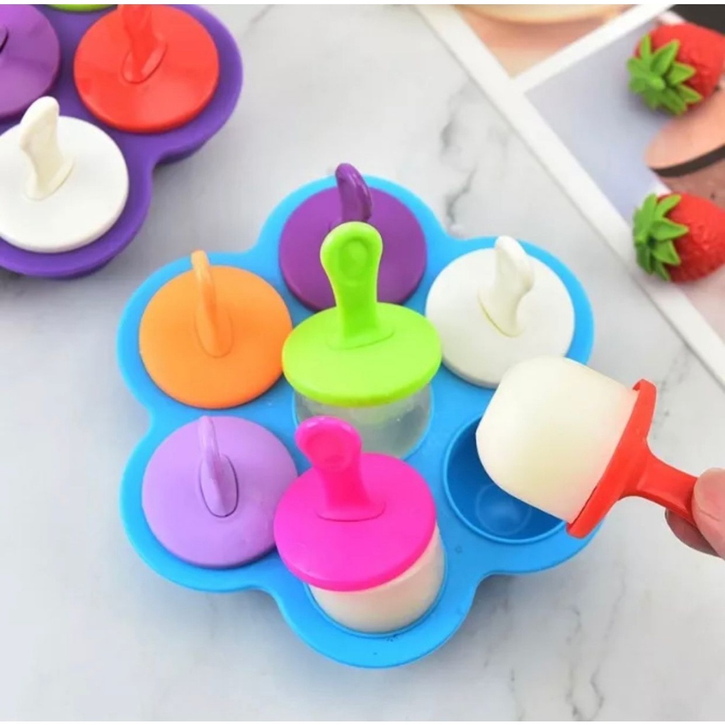Jual BUNGA Cetakan 7 Cups Es Krim Ice Cream Bulat Silikon Stik Lolipop ...
