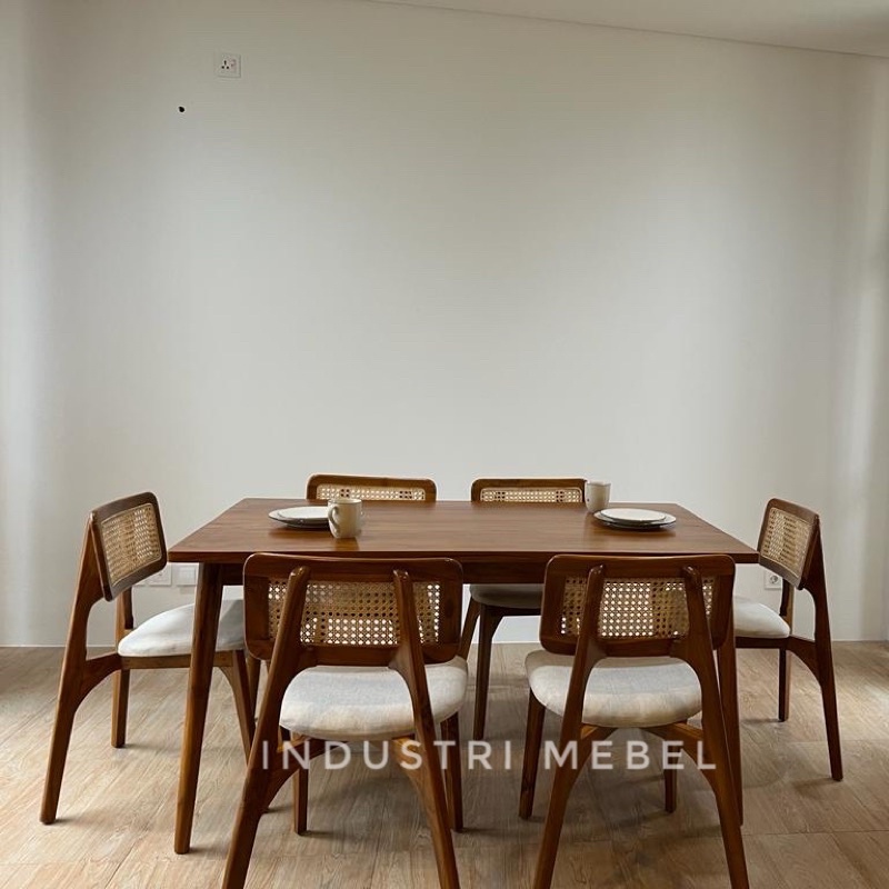 Jual Promo PROMO !!! Set Meja Makan Jati Minimalis Rotan - Kursi Makan Cafe Restoran Model ...