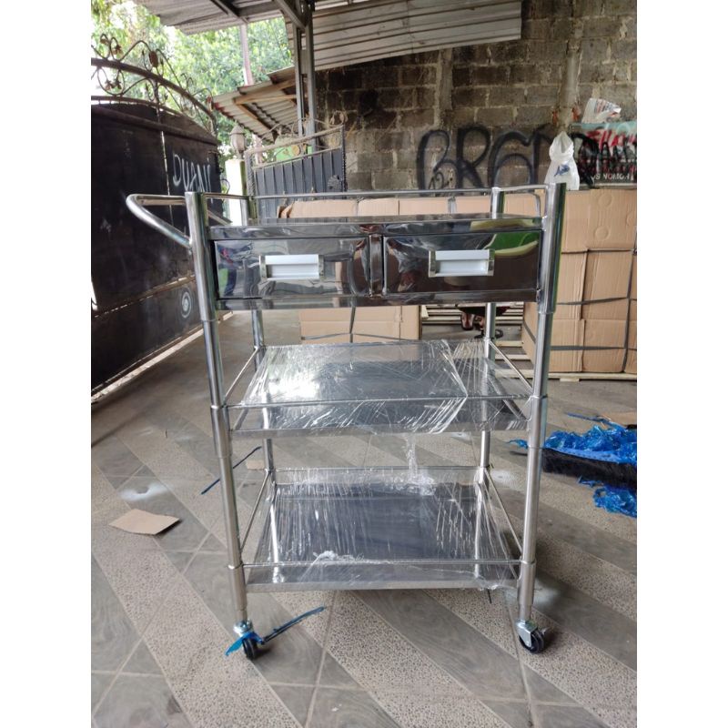 Jual Meja Instrumen 3 Rak 2 Laci Stainless Troli Instrumen Troli susun ...