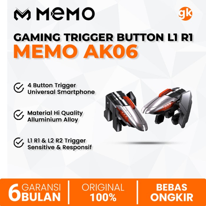 Jual MEMO AK06 Button Trigger Mobile Gaming L1R1 R2L2 Joystick Six Finger for FPS Gamers ...