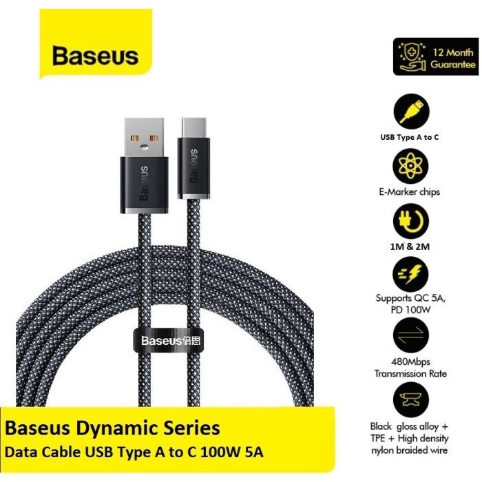 Jual Baseus Dynamic Kabel Fast Charger 100W 5A USB Type A to C 1M 2M ...