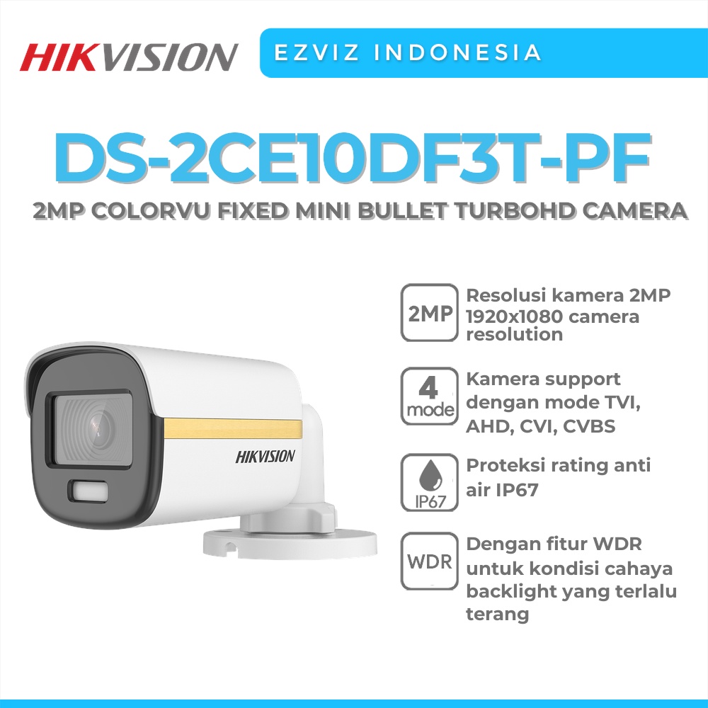 Jual HIKVISION DS-2CE10DF3T-PF 2MP COLORVU FIXED MINI BULLET TURBOHD CAMERA | Shopee Indonesia