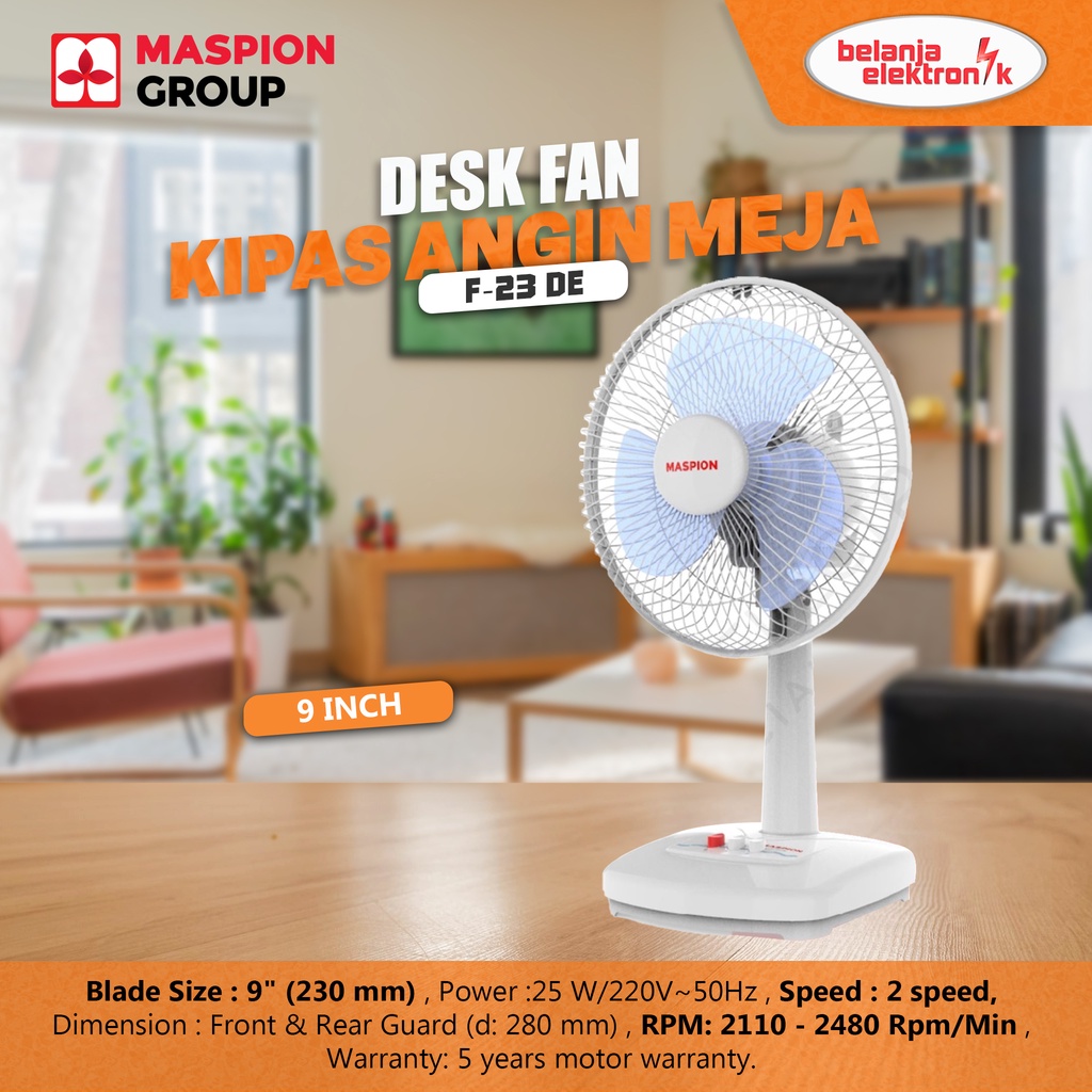Jual MASPION F-23 DE Desk Fan Kipas Angin Meja (9 Inch/23 Cm) | Shopee Indonesia