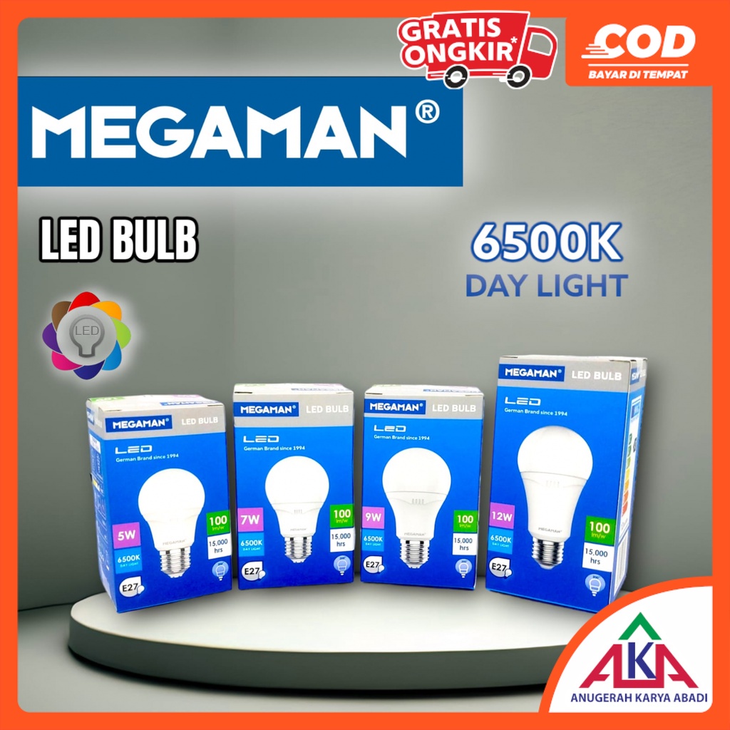Jual MEGAMAN DAYLIGHT Bohlam Lampu LED A Bulb 3 / 5 / 7 / 9 / 12 Watt Cahaya Putih | Shopee ...