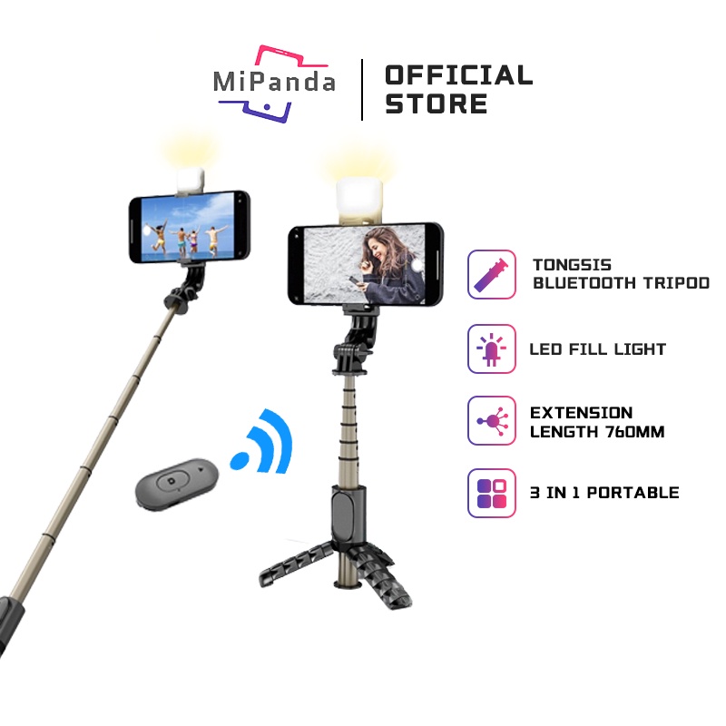 Jual Mipanda Mini Selfie Stick Tongsis Bluetooth Tripod LED Fill Light ...