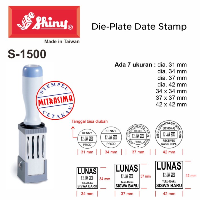 Jual Stempel Shiny S-1500 ( CUSTOM Die Plate Dater S1500 Tipe S 1500 ...