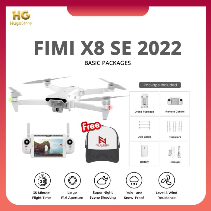 Jual Promo FIMI X8 SE 2022 Drone RC 10KM 48MP 1/2" 4k 3-axis Gimbal ...