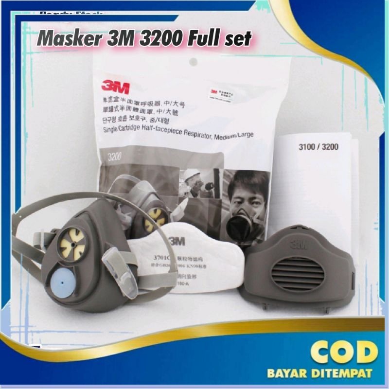 Jual Set Masker 3M 3200 Half Face Mask Gas Respirator Filter Pelindung Debu Mask Full 3 in 1 ...