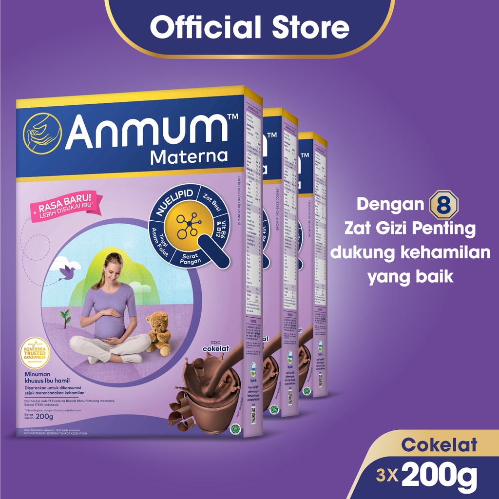 Jual Anmum Materna Susu Nutrisi Ibu Hamil Cokelat 3 x 200g | Shopee ...