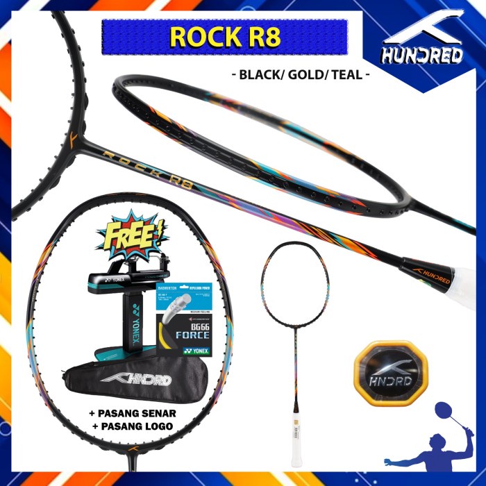 Jual Raket Badminton Original HNDRD HUNDRED Rock R8 Black Gold Teal ...