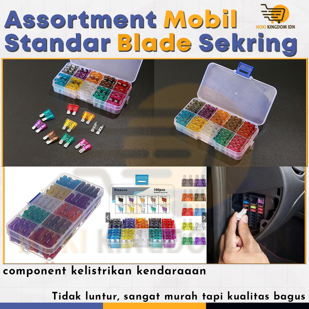 Jual 100 pcs Assortment Mobil Standar Blade Sekring (2A 3A 5A 7.5A 10A ...