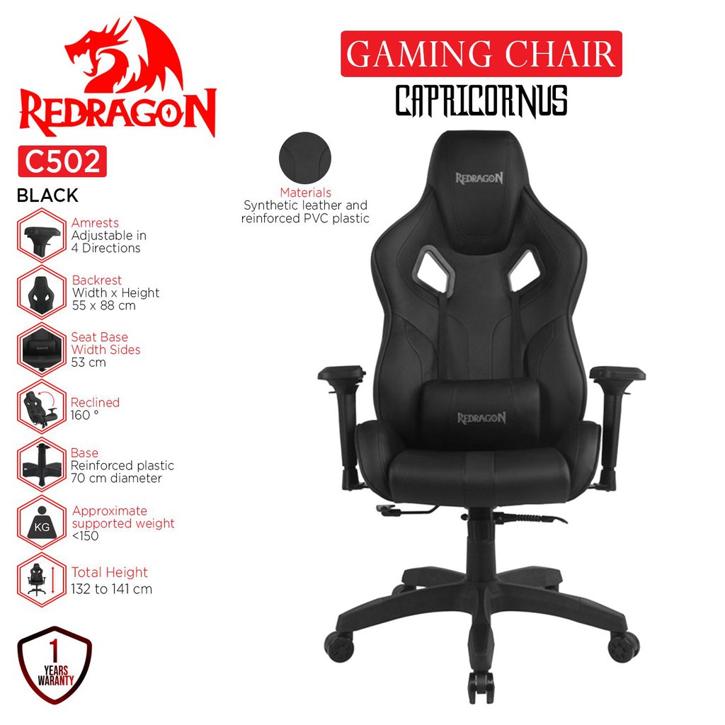 Jual REDRAGON CAPRICORNUS C502-B PRETO CADEIRA GAMING - BLACK | Shopee ...