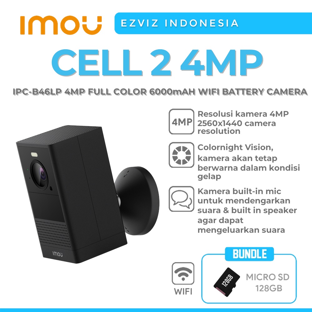 Jual IMOU CELL 2 IPC-B46LP 4MP FULL COLOR BATTERY CAMERA FREE MICROSD 128GB | Shopee Indonesia