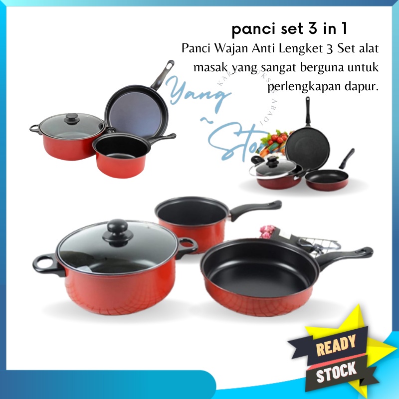 Jual YGS -D307- Panci 3 Set Wajan Teflon Stainless Steel Cookware - Panci Wajan Set isi 3pcs ...