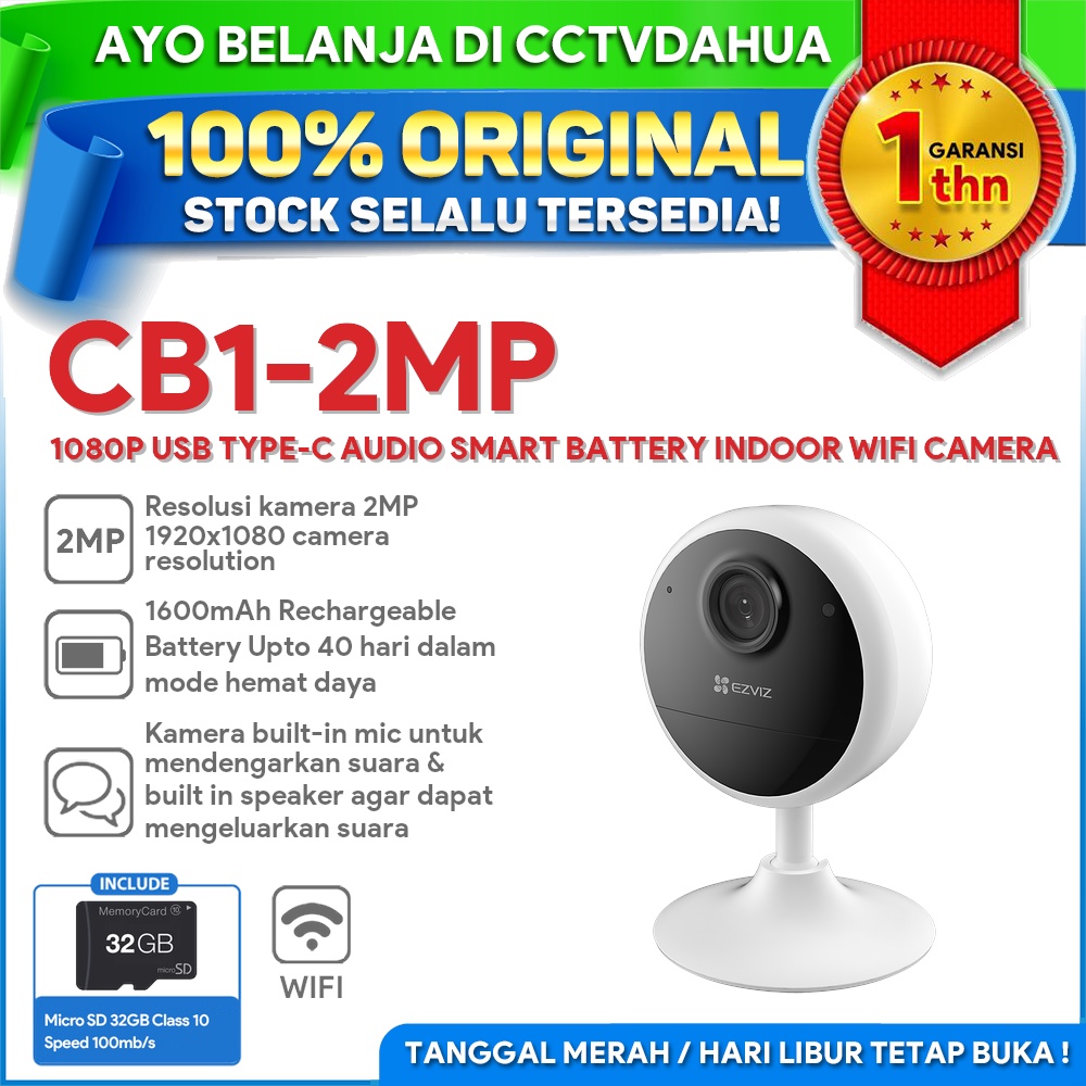 Jual EZVIZ CB1 2MP 1080P USB TYPE-C AUDIO SMART BATTERY INDOOR WIFI ...