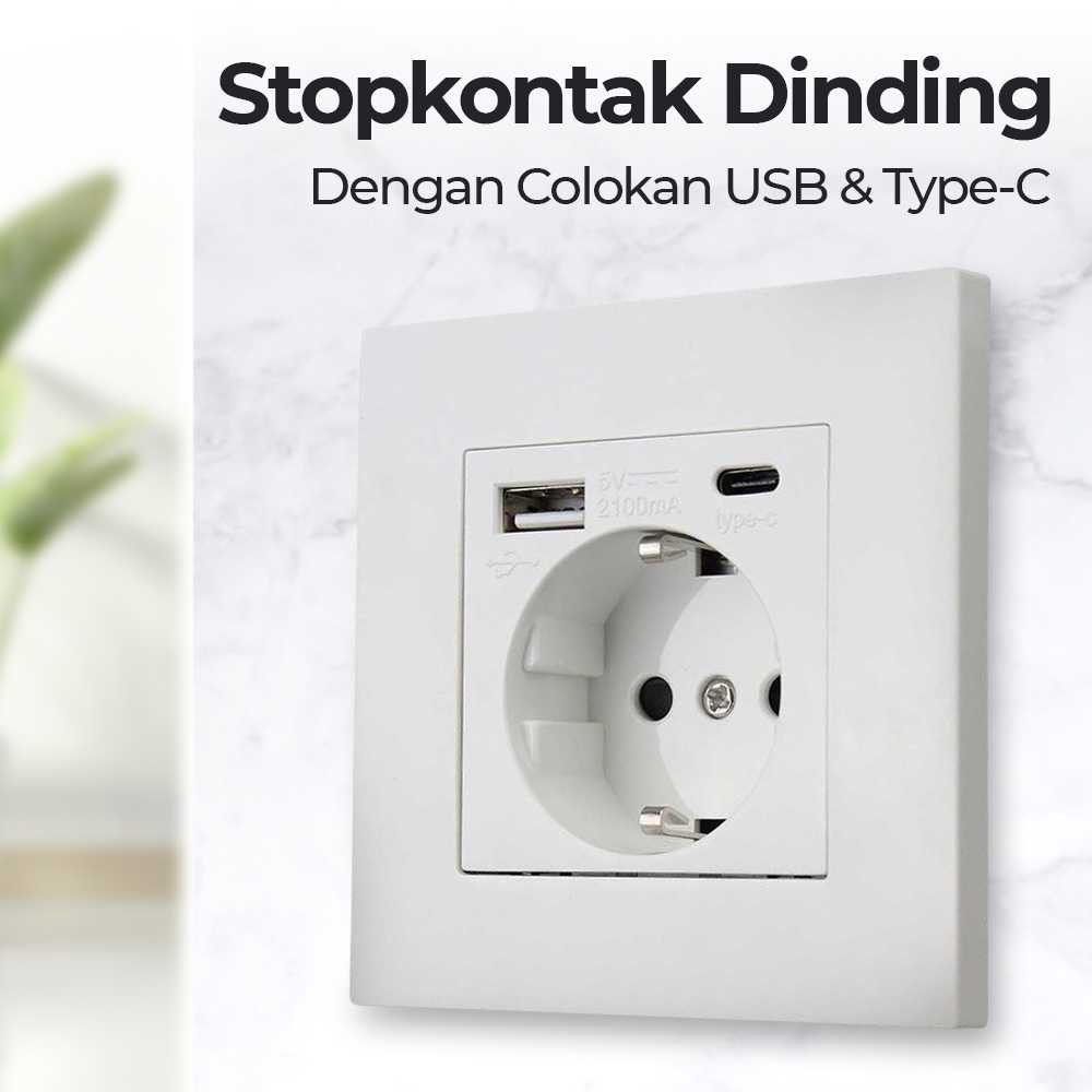 Jual Isian Stop kontak Dinding USB Type-C Soket Listrik Square Wall ...
