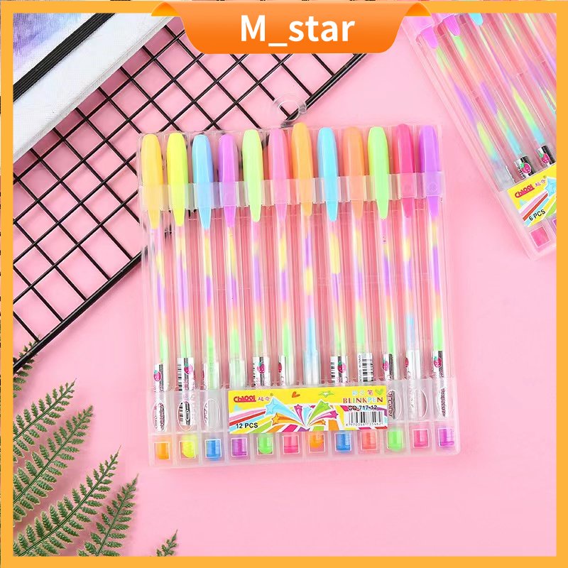 Jual Pulpen Gliter Rainbow/bolpen gel pelangi/drawing pen warna/Color ...