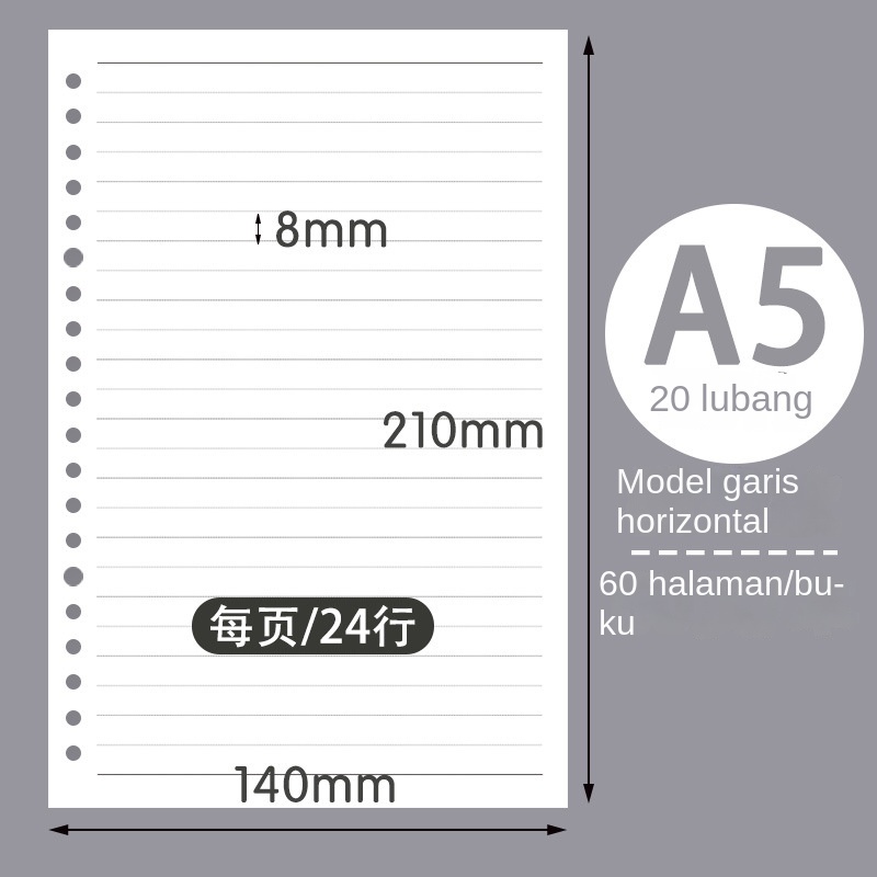 Jual PULUZ Loose leaf A5 / Refill Binder 60 LEMBAR / Bookpaper 80 gsm GRID RULED BLANK 20 Holes ...