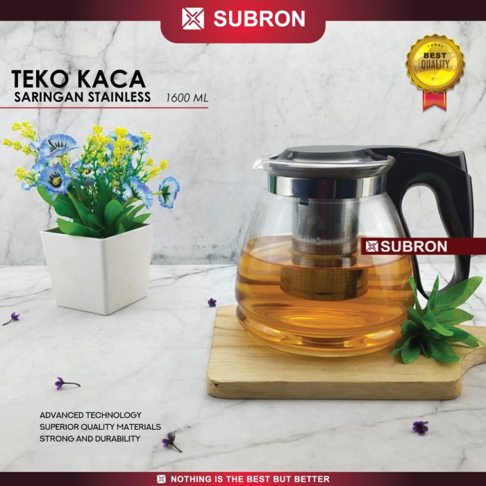 Jual SUBRON Glass Teapot Teko Kaca Saringan Stainless 1600 ml 2000ml ...