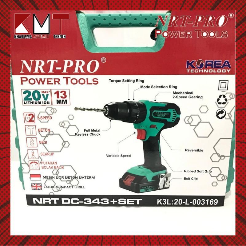Jual BOR BATTERY / BOR CORDLESS / BOR DRILL 13MM 20V DC 343 + SET HD ...