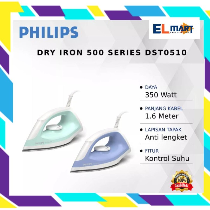 Jual Philips Setrika Listrik DST 0510 DST0510 Dry Iron seri 500 ...